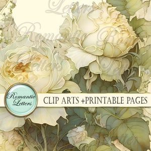 Digital Scrapbook Wedding Rose Clip Art Flowers Watercolor Clipart ...