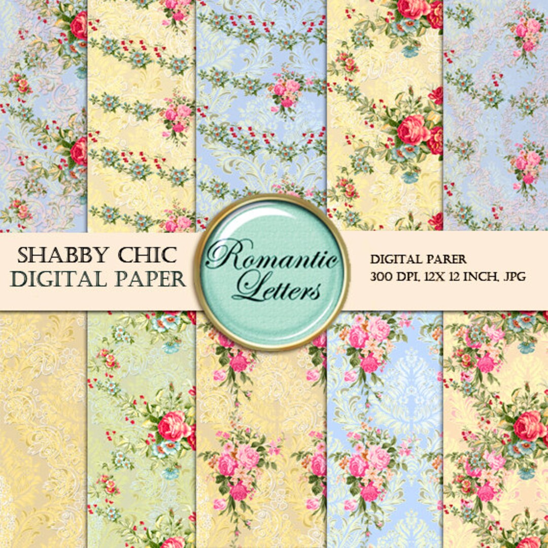 Floral Digital Scrapbook Paper Pack Floral Shabby Chic ROSE Flower ...