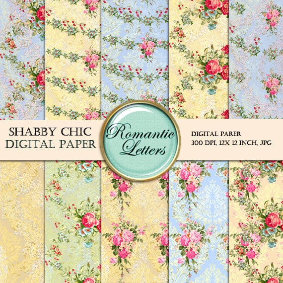 Floral Digital Scrapbook Paper Pack Floral Shabby Chic ROSE | Etsy