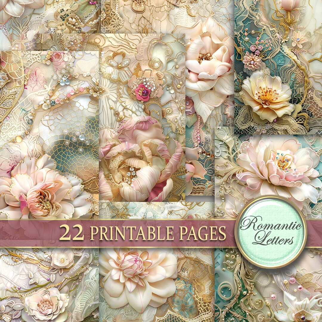 Digital Printable Scrapbook Paper Pack Embroidery Junk Journal Pages ...