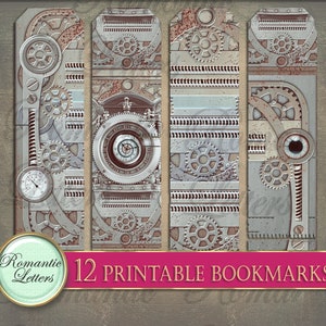 Printable Steampunk Bookmarks Set Printable Scrapbook Gift Tags ...