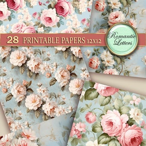 Shabby Chic Digital Scrapbooking Paper Pack Pink Floral Digital ...