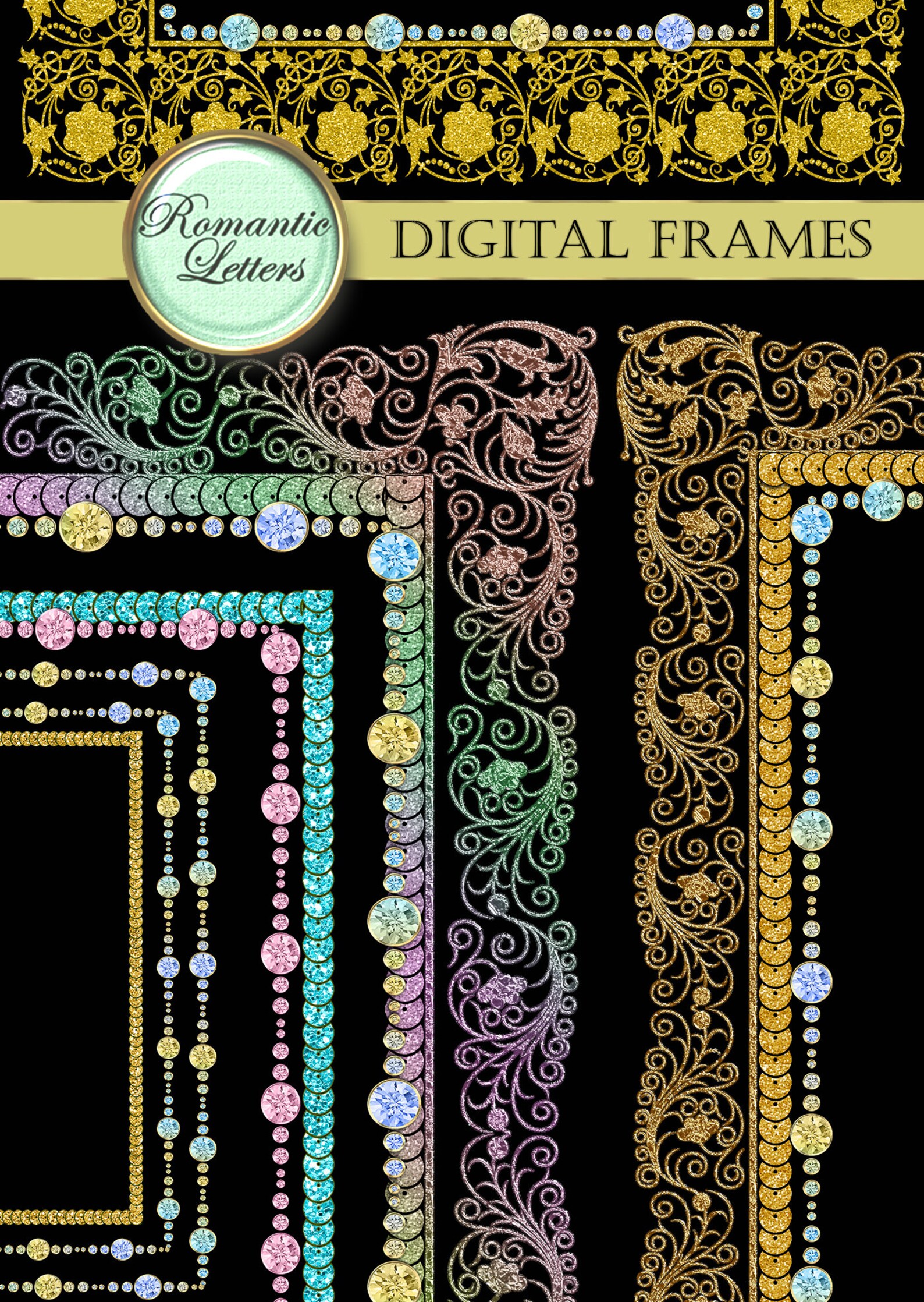 Digital Scrapbook Frame Gold Clipart Digital Gold Lace Clip | Etsy