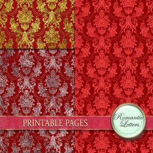 Digital Paper Damask Gold Digital Paper Red Gold Digital Background ...