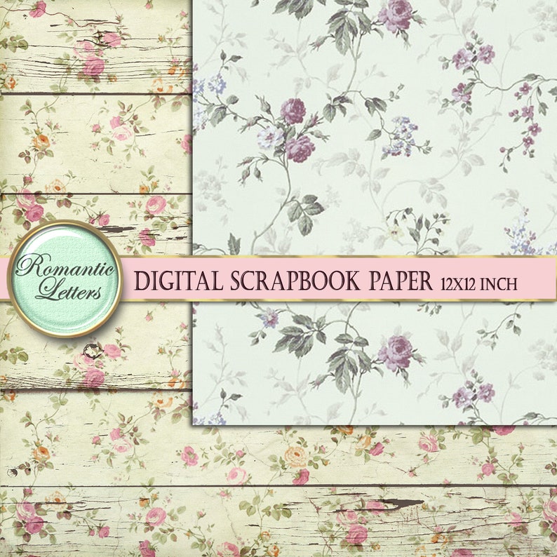 Digital Scrapbook Paper Pack Floral Digital Paper Shabby Chic - Etsy