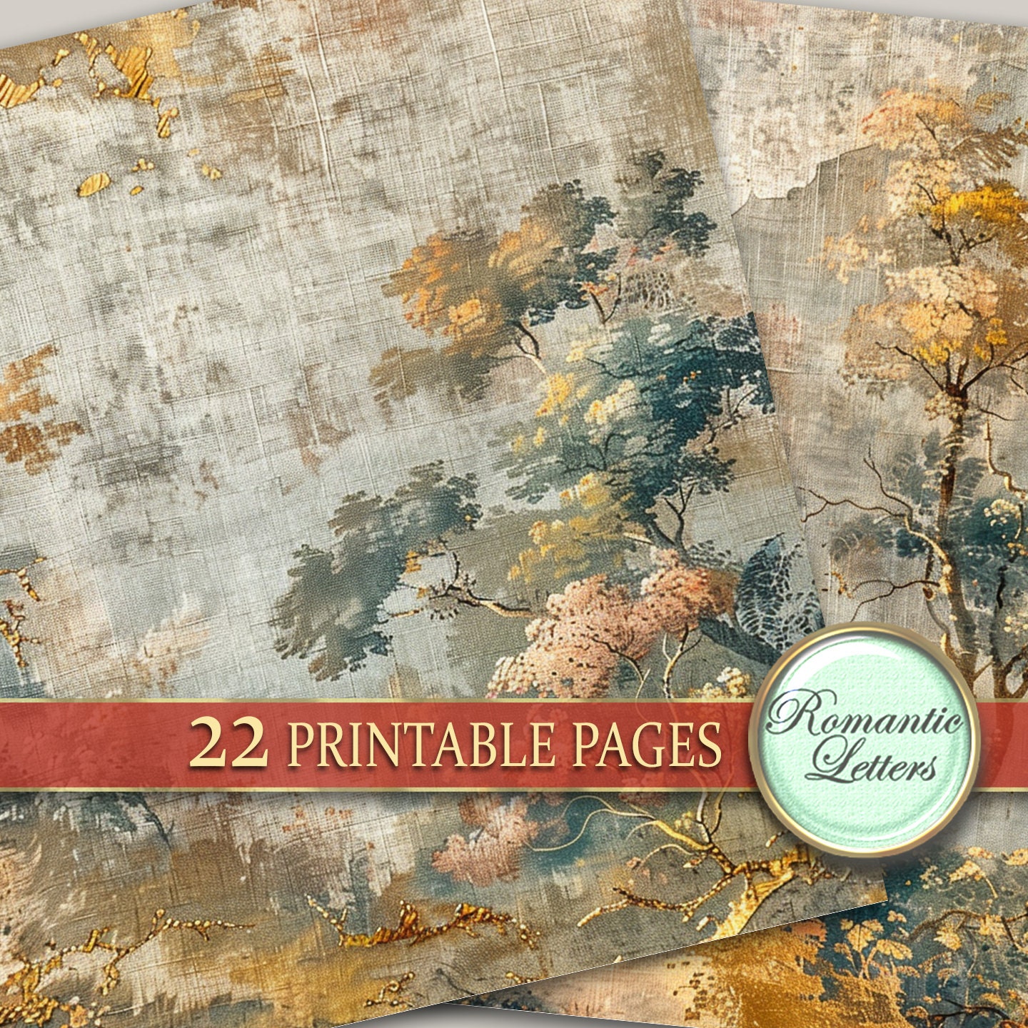 Antique Painted Canvas Digital Printable Background Autumn Digital ...