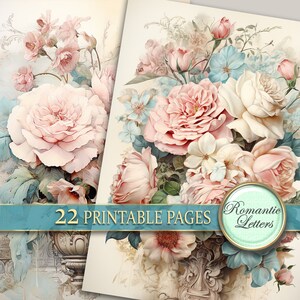 Floral Digital Printable Scrapbook Paper Pack Junk Journal Pages Shabby ...