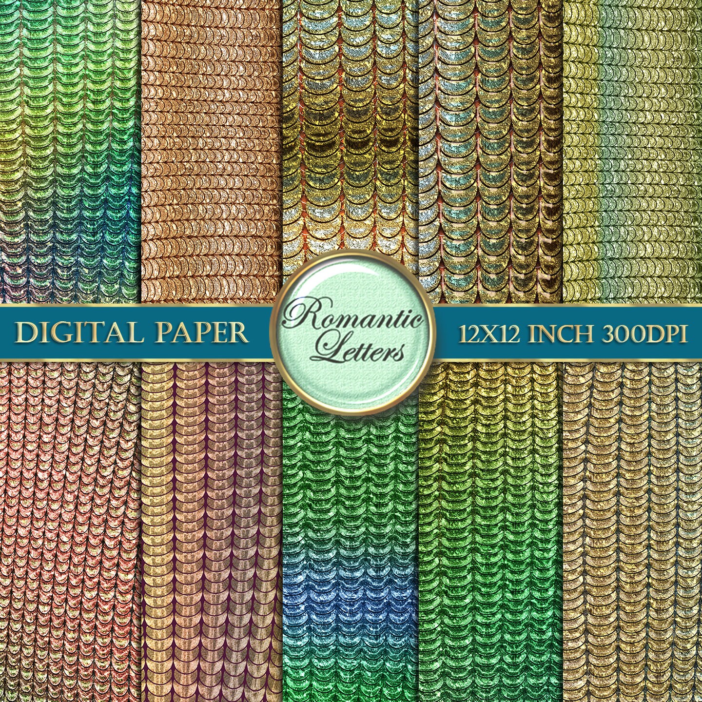 Mermaid scales digital scrapbook paper fish scales texture | Etsy