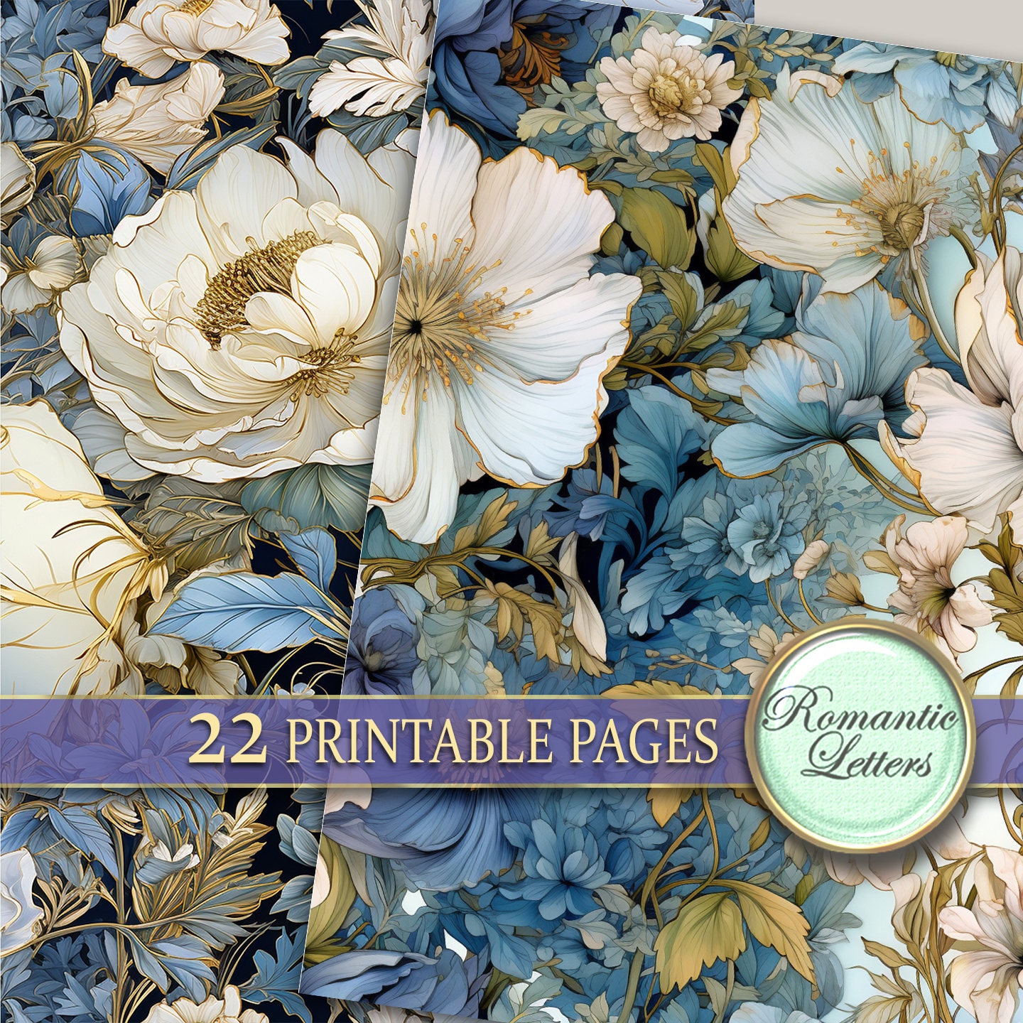 Botanical Digital Scrapbook Paper Pack Shabby Chic Flower Digital ...