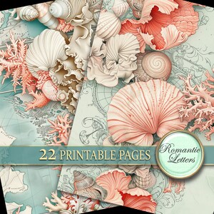 Ocean Corals Scrapbook Digital Printable Paper Pack Map Background ...