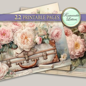 Floral Digital Scrapbook Paper Pack Junk Journal Pages Shabby Chic Rose ...