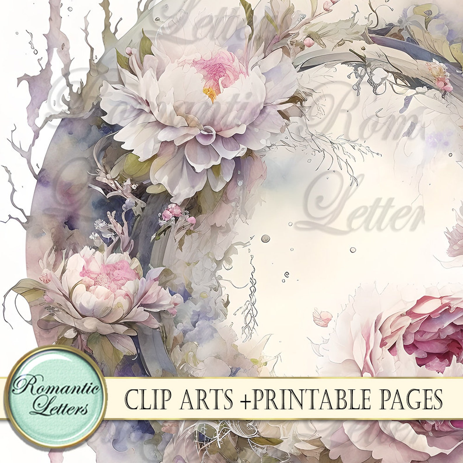 Digital Scrapbook Wedding Clip Art Flowers Watercolor Clipart Floral ...
