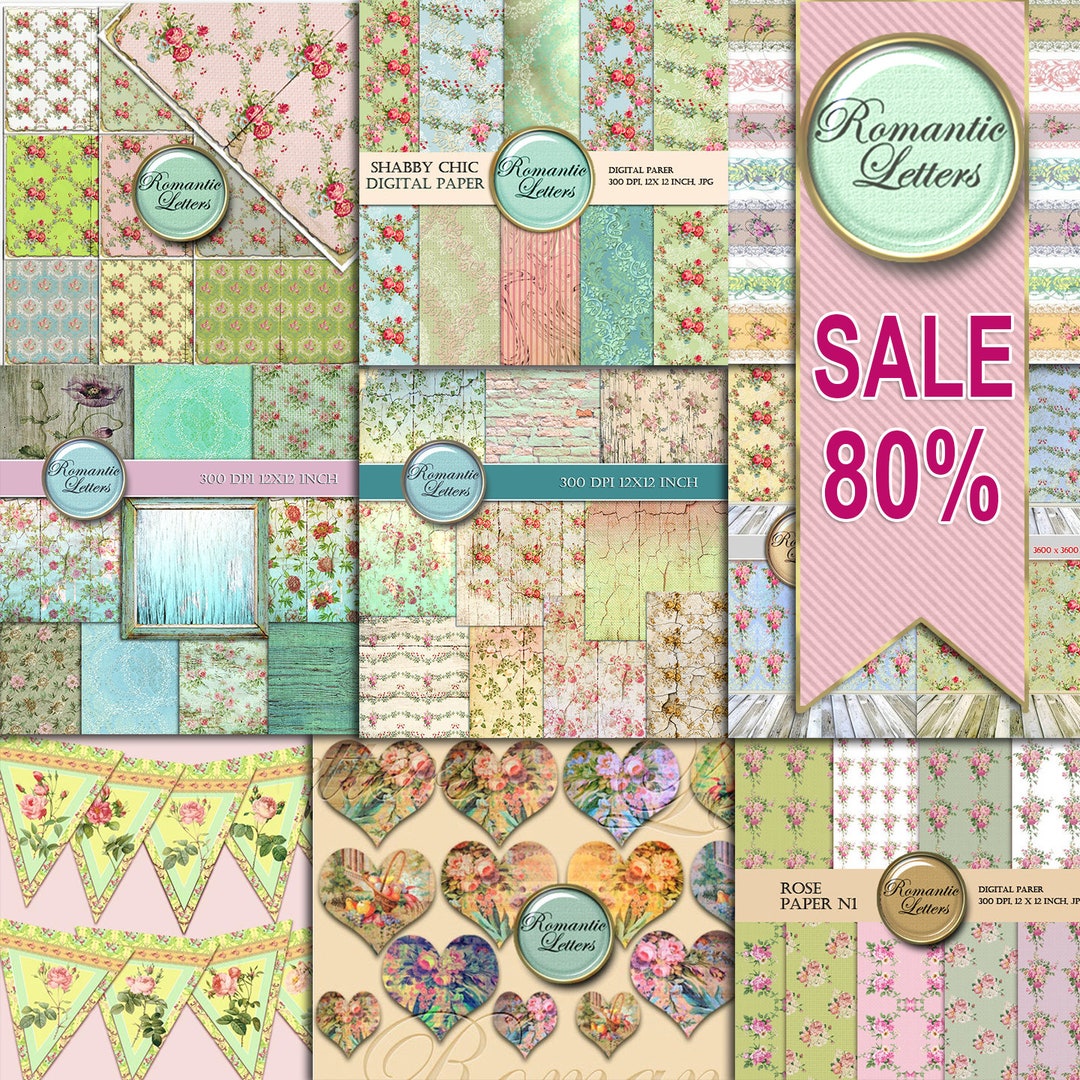 Digital Scrapbook Paper Pack Floral Shabby Chic ROSE Flowers Background ...