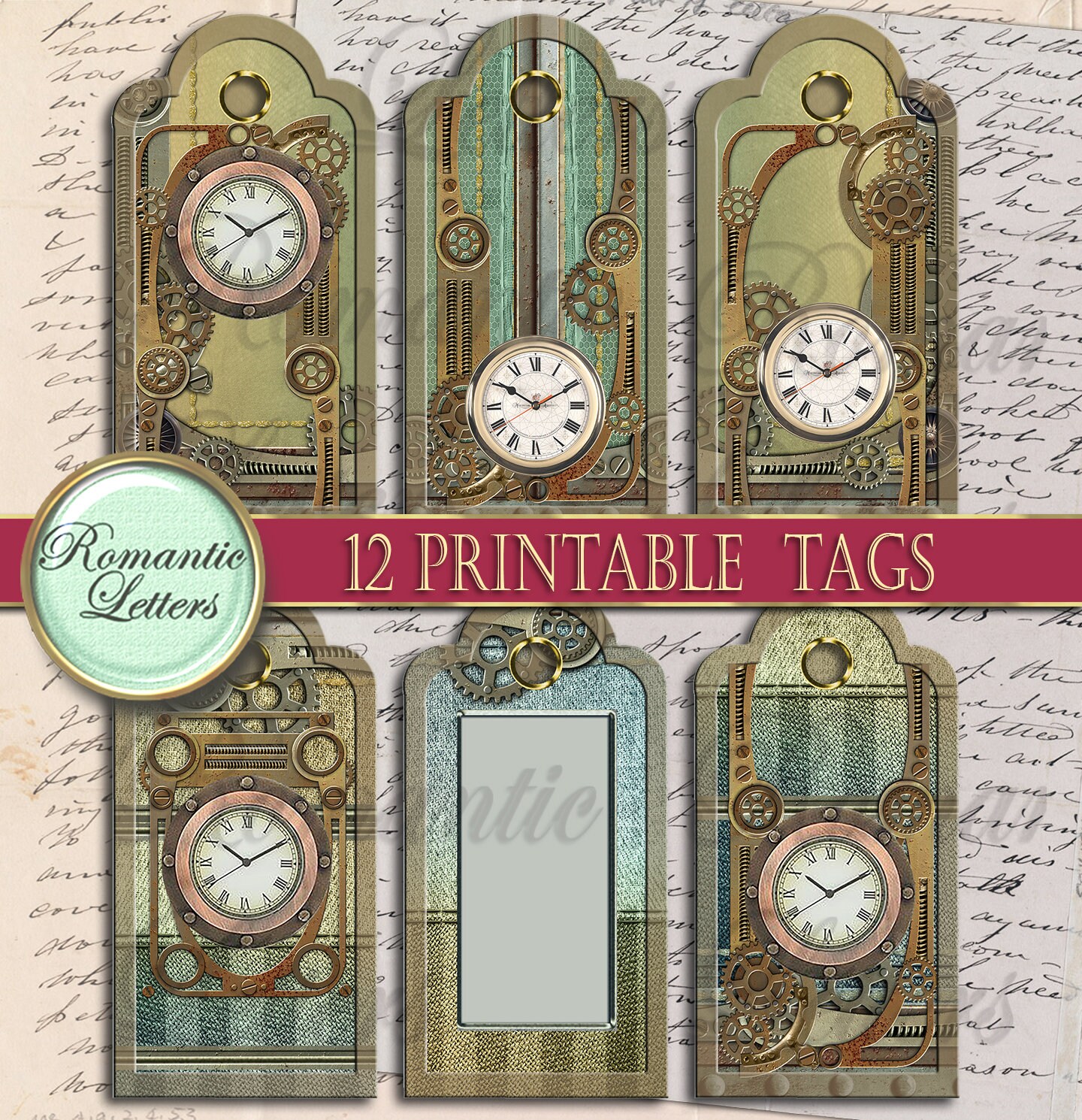 Printable Steampunk junk journal tags printable scrapbook gift | Etsy