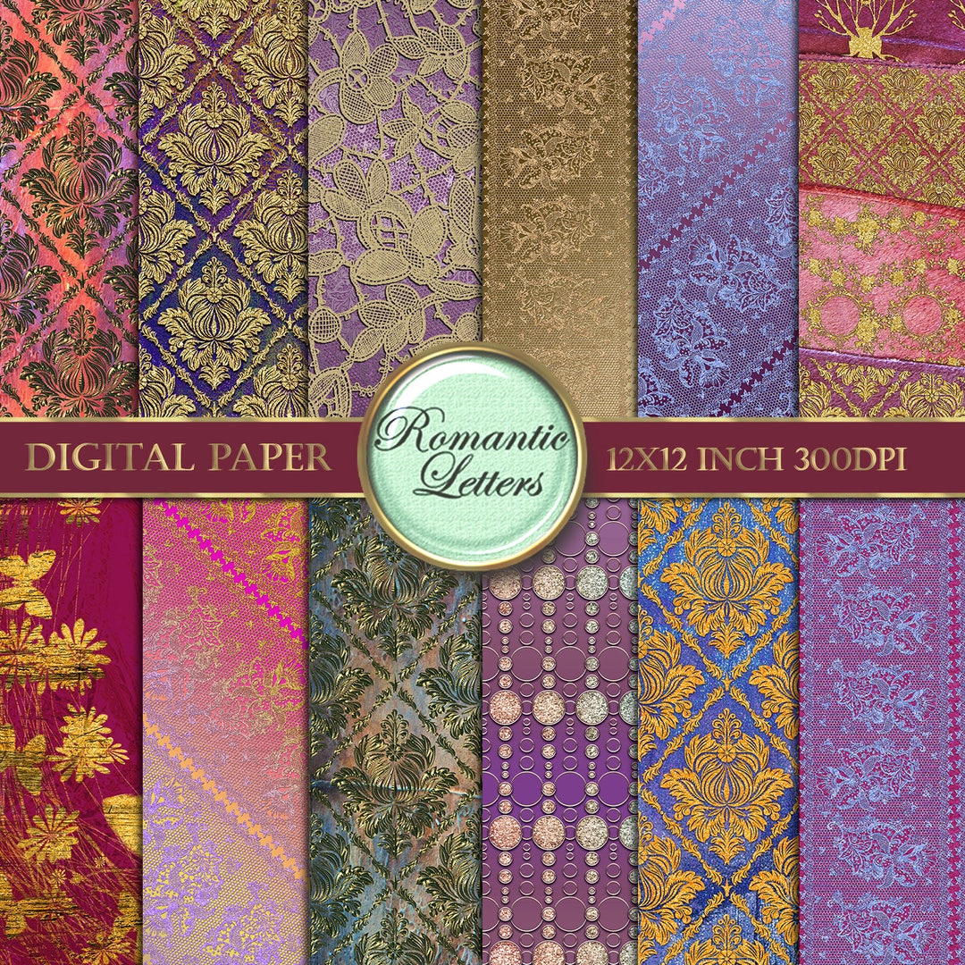 Gold Damask Digital Paper Pack Digital Scrapbook Album Paper Digital ...