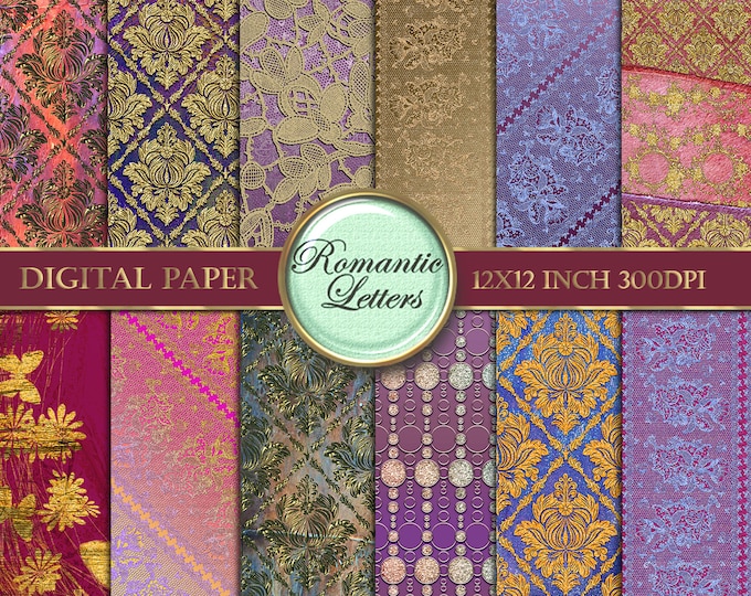 Gold Damask Digital Paper Pack Digital Scrapbook Album Paper Digital ...