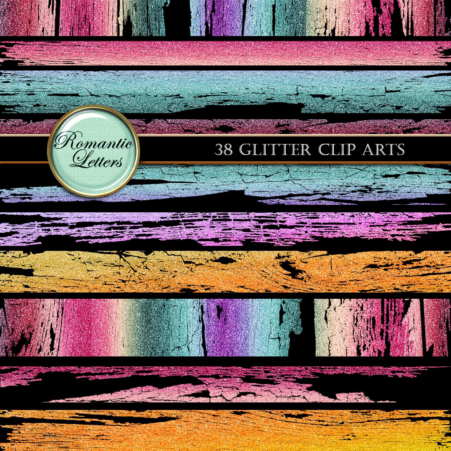 Digital Scrapbook Borders Clip Art Gold Rainbow Glitter Digital Borders ...