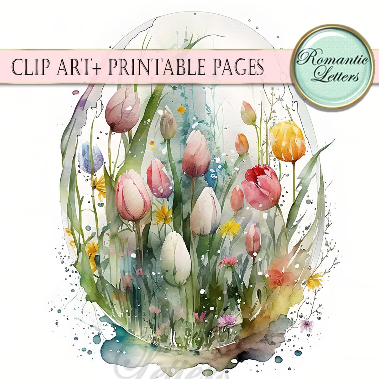 Easter Egg Flowers Digital Clip Art Set Floral Scrapbook Pages Easter ...