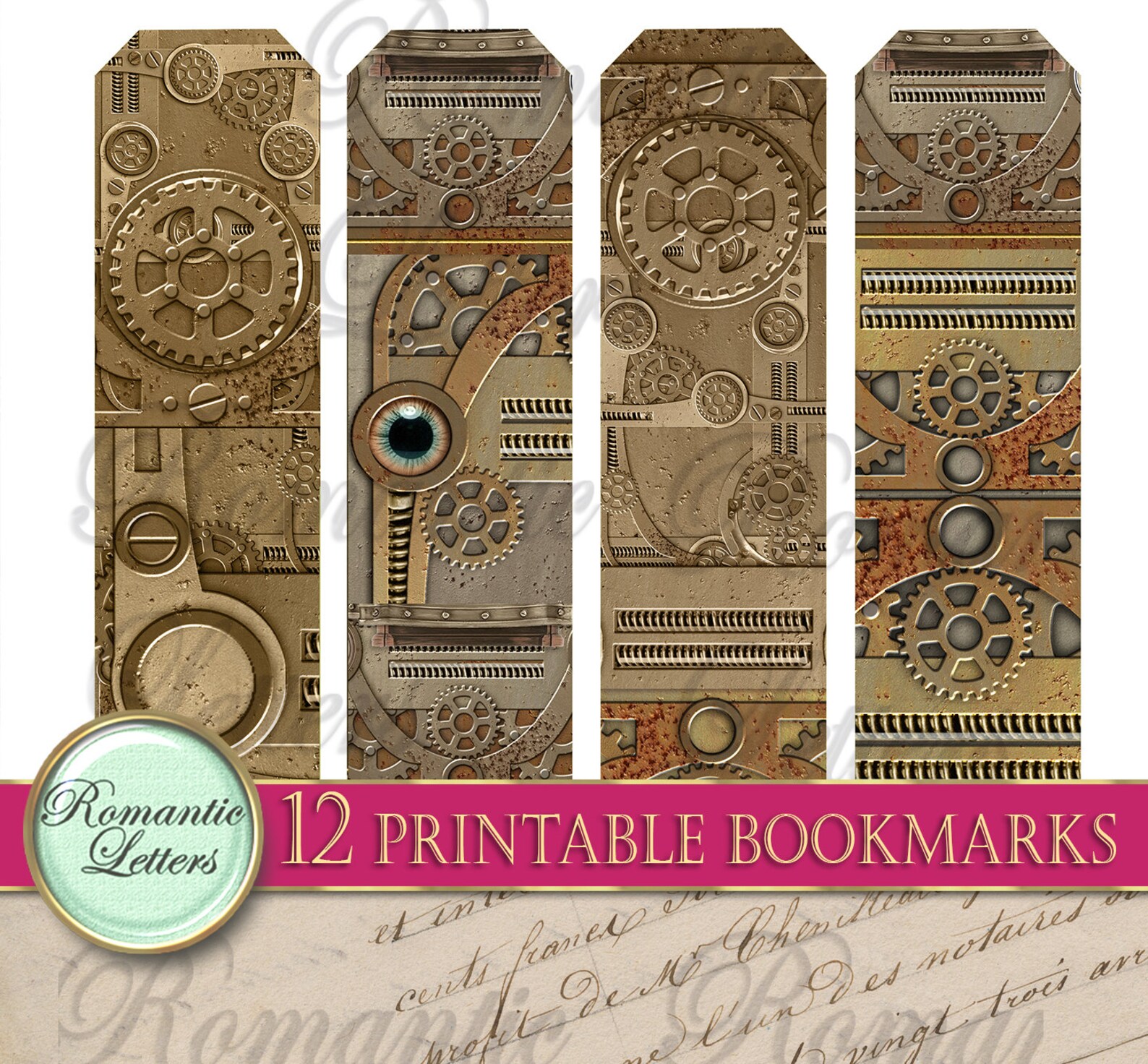 Printable Steampunk Bookmarks Set Printable Scrapbook Gift - Etsy