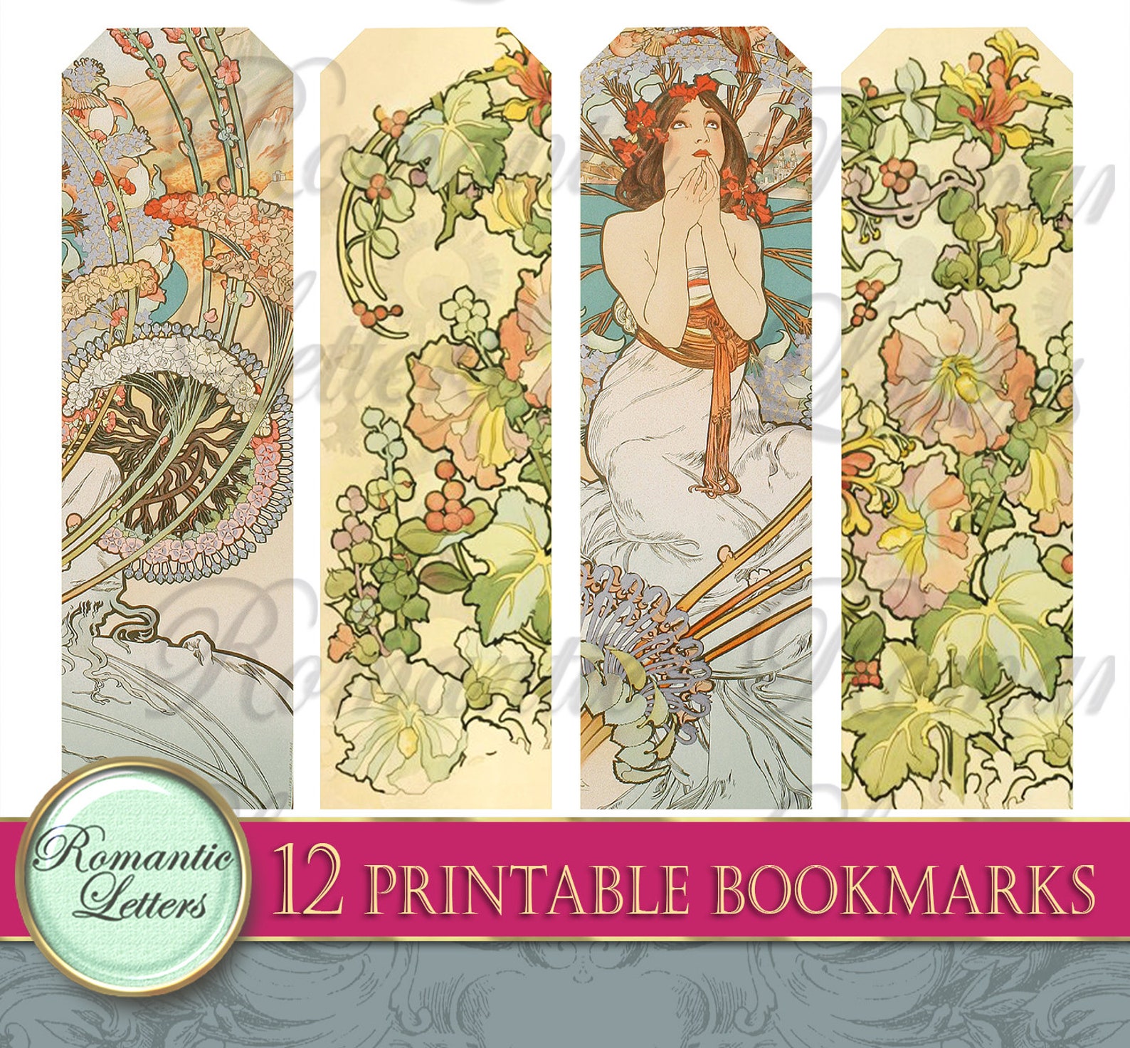 Printable Bookmarks Set Floral Digital Printable Gift Tags - Etsy