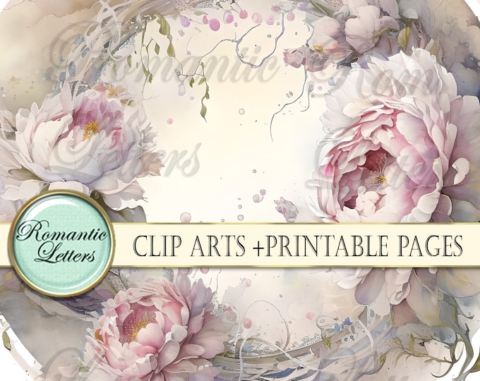 Digital Scrapbook Wedding Clip Art Flowers Watercolor Clipart Floral ...