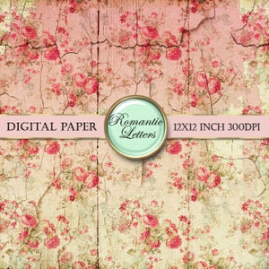 Floral Digital Scrapbook Paper Pack Shabby Chic Rose Flower Printable ...