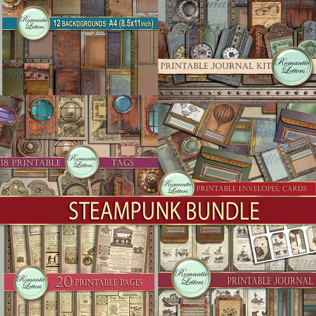 SALE Steampunk Digital Scrapbook Paper Pack Sale Digital Printable Tags ...