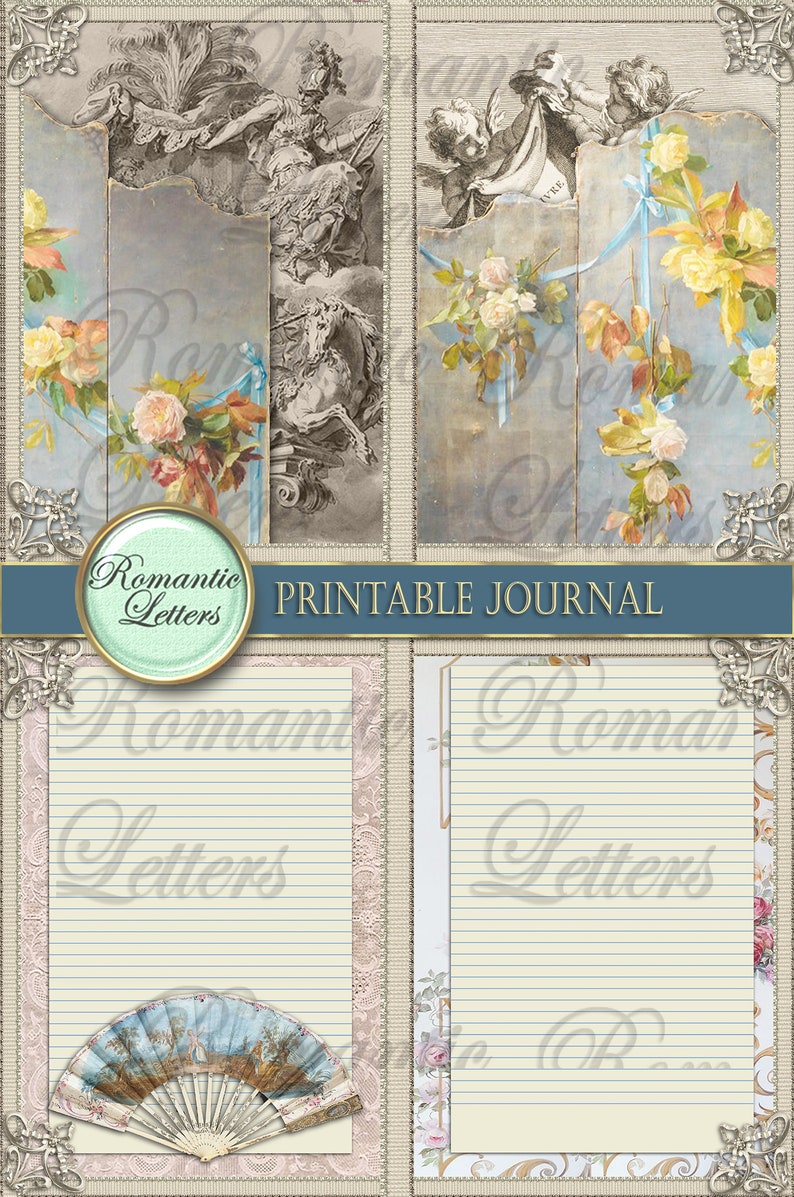 Printable junk journal kit shabby chic digital scrapbook paper | Etsy