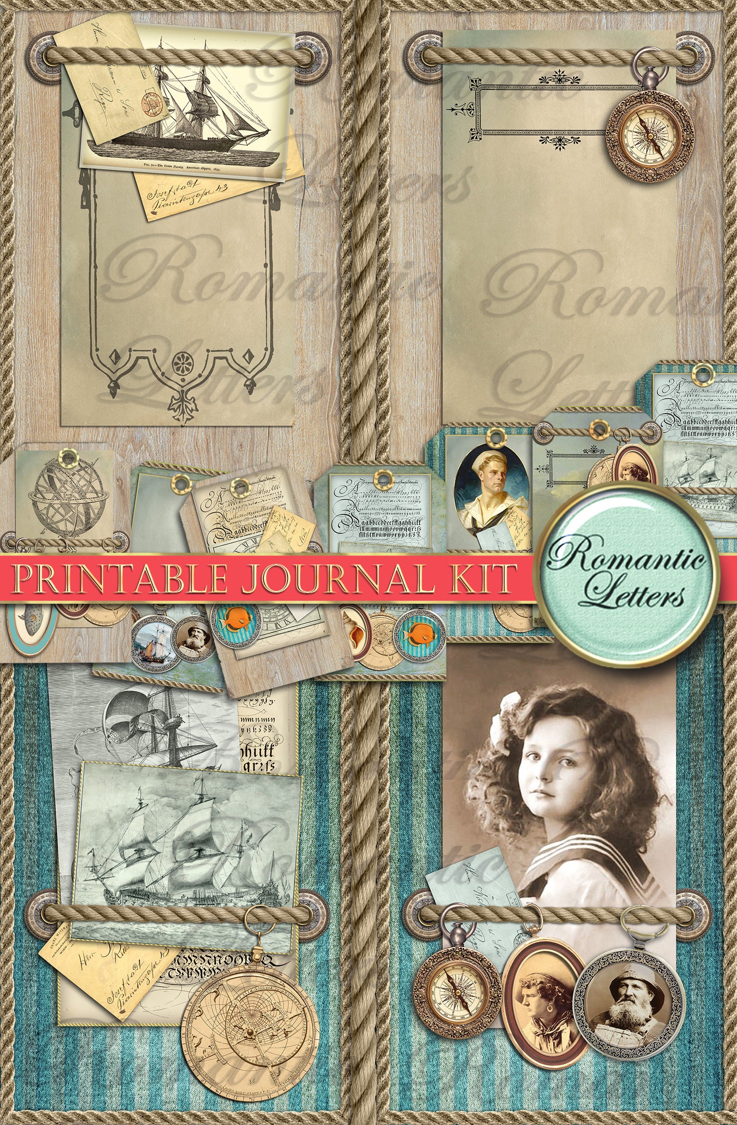 Printable travel journal kit digital printable junk journal | Etsy