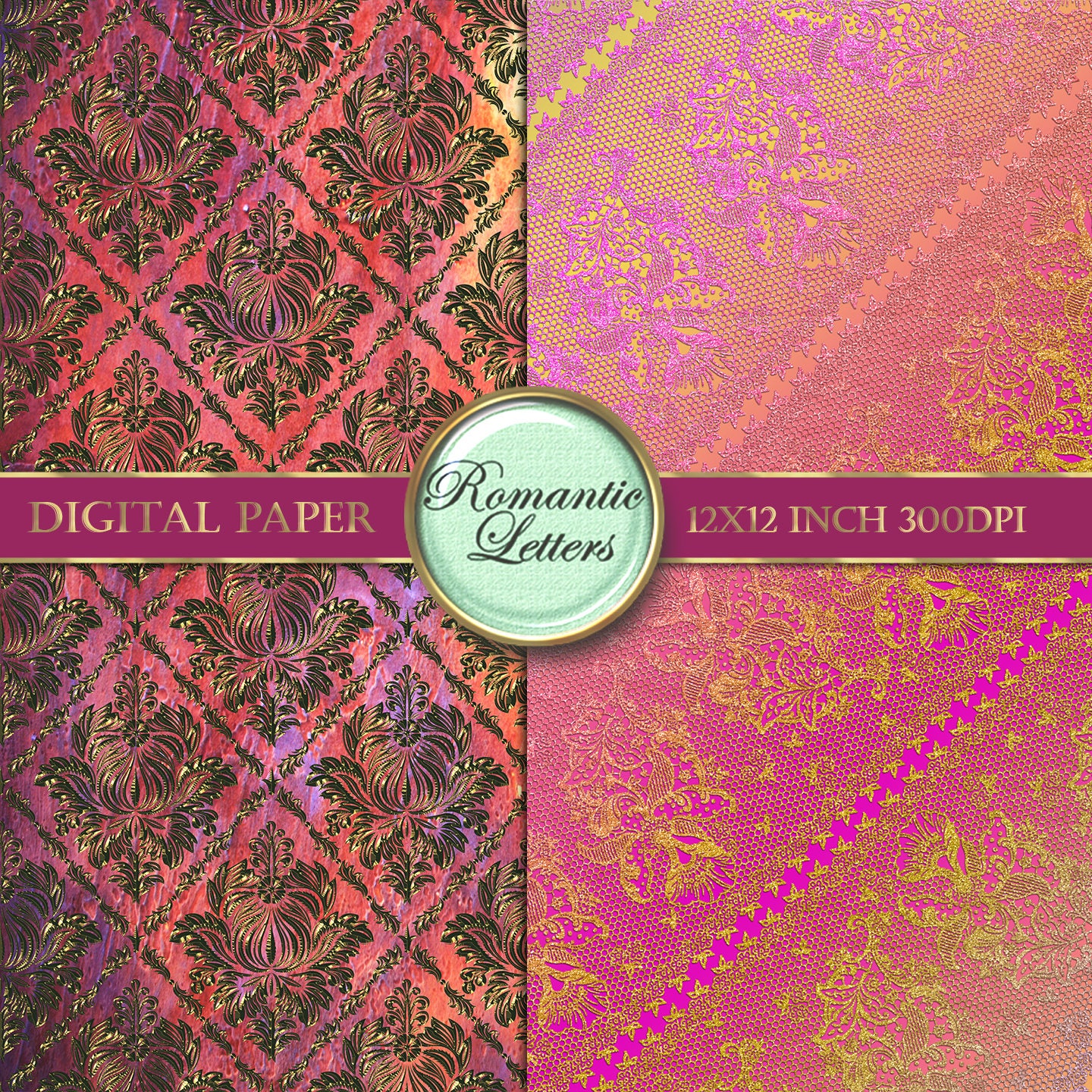 Gold damask digital paper pack digital scrapbook album paper | Etsy