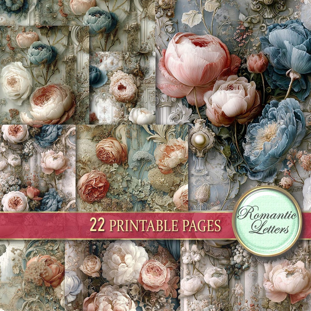 Baroque Rose Digital Printable Scrapbook Paper Pack Junk Journal Pages ...
