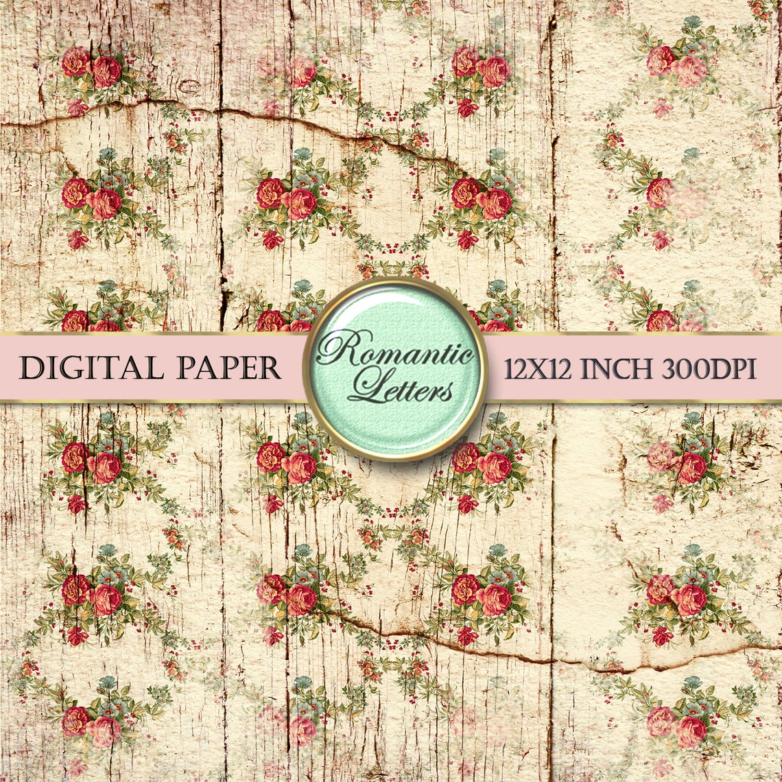 Floral digital scrapbook paper pack Shabby Chic rose flower | Etsy