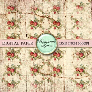 Floral Digital Scrapbook Paper Pack Shabby Chic Rose Flower Printable ...