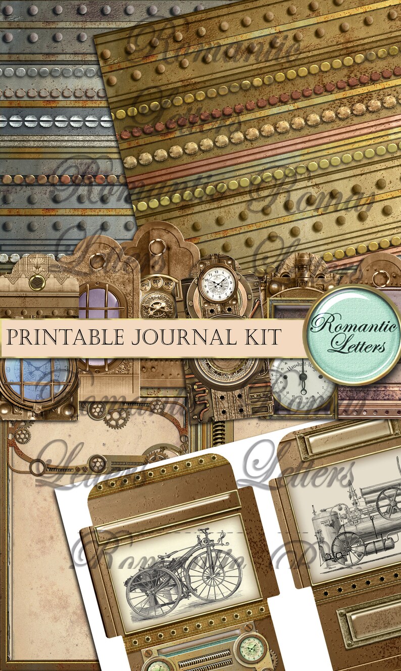 Steampunk printable junk journal kit industrial digital | Etsy