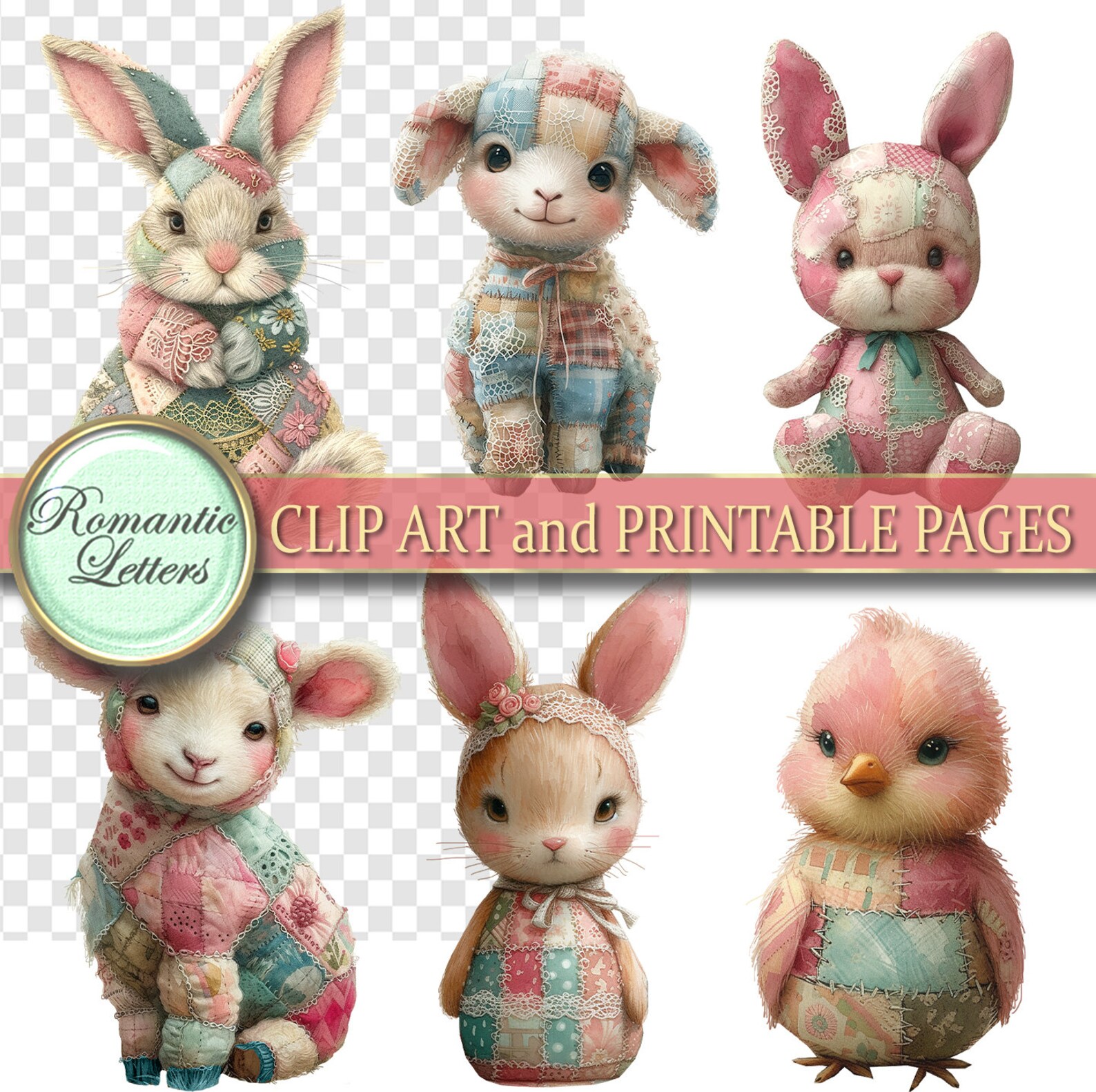 Easter Bunny Digital Clip Art Set Printable Scrapbook Paper Easter Eggs ...