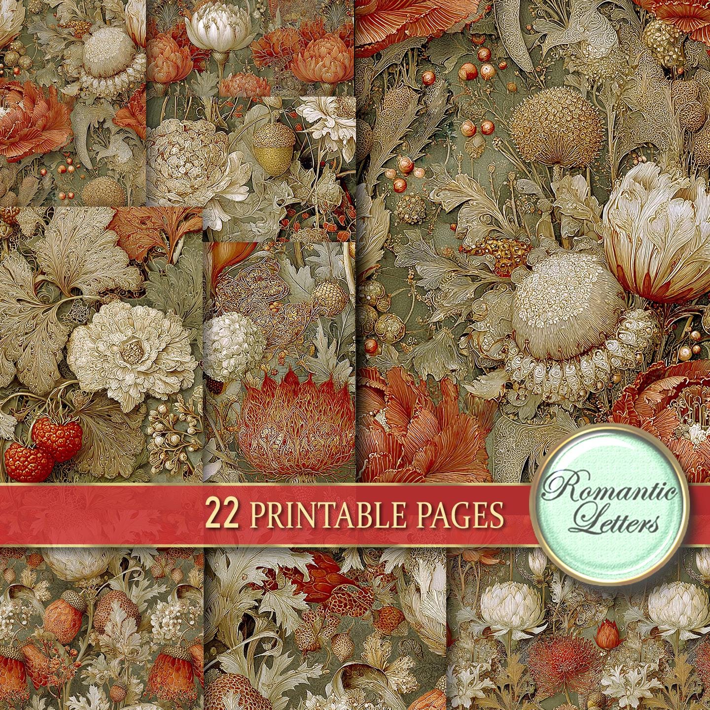 Medieval Autumn Digital Printable Scrapbook Paper Pack Seamless ...