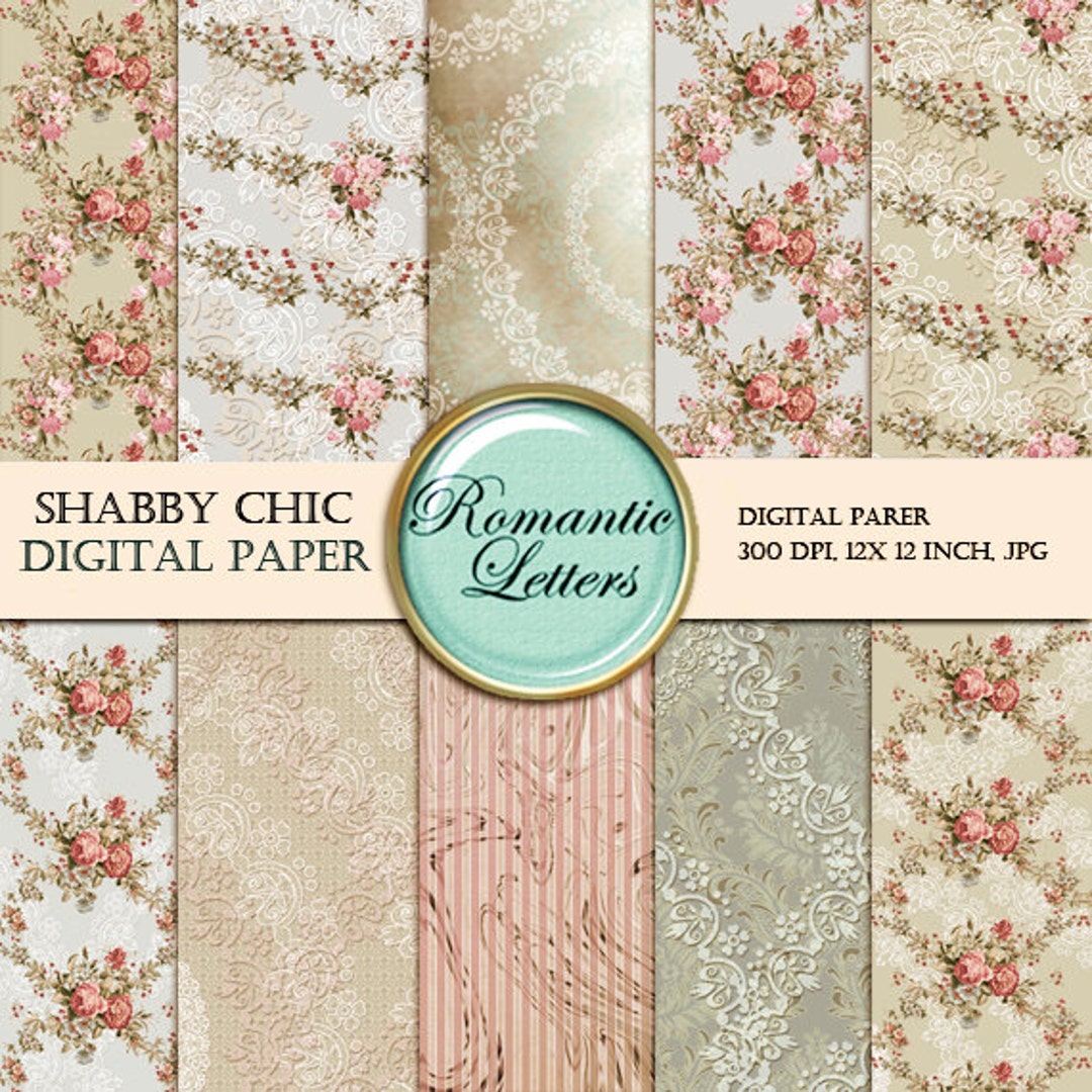 Digital Scrapbook Paper Pack Floral Digital Paper Rose Floral Shabby ...