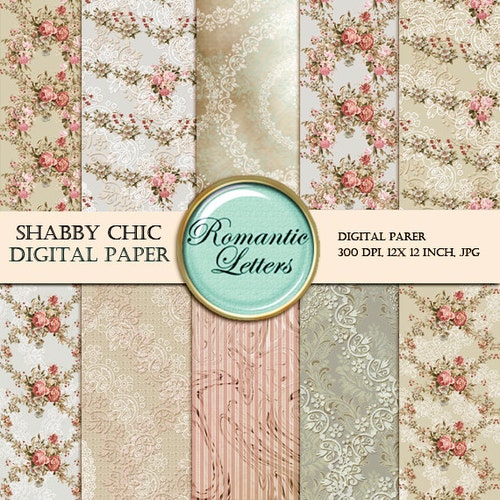 Floral Digital Scrapbook Paper Pack Shabby Chic Vintage Rose - Etsy