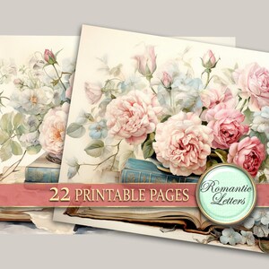 Floral Digital Printable Scrapbook Paper Pack Junk Journal Pages Shabby ...