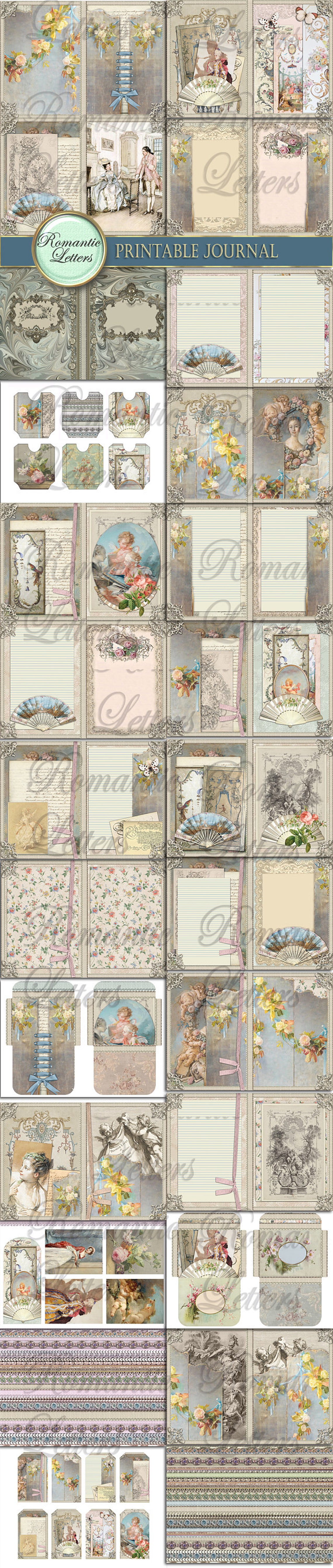 Printable junk journal kit shabby chic digital scrapbook paper | Etsy
