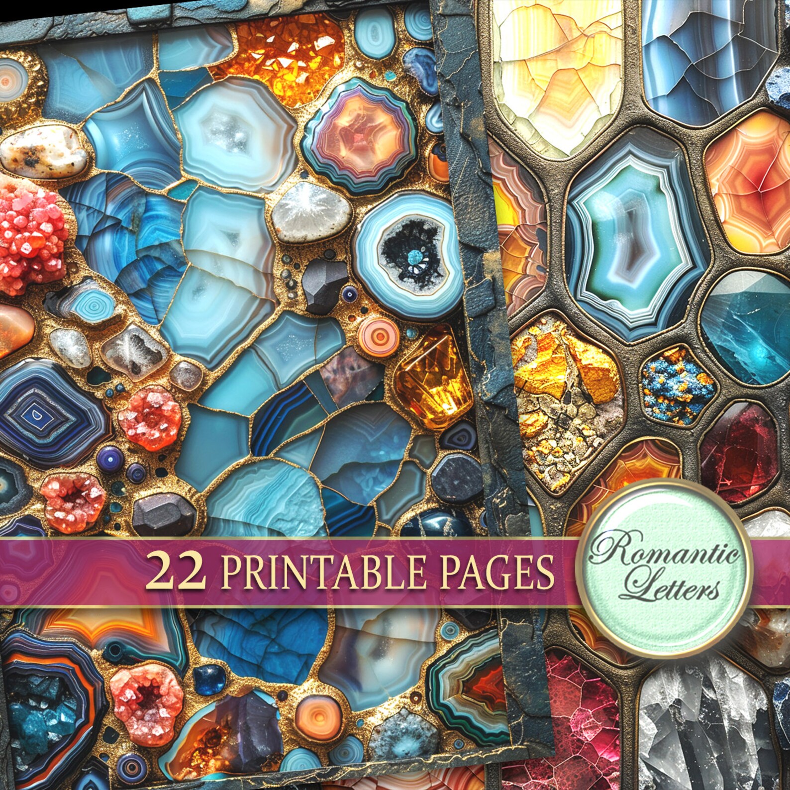 Gemstone Digital Printable Scrapbook Paper Pack Craft Paper Decoupage ...