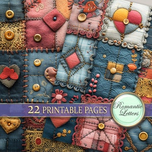 Patchwork Digital Printable Scrapbook Paper Pack Junk Journal Paper Fabric Stitched Printable ...