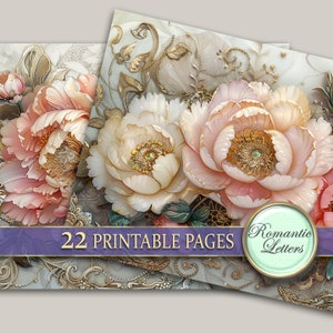 Botanical Digital Scrapbook Paper Pack Shabby Chic Flowers Wedding ...