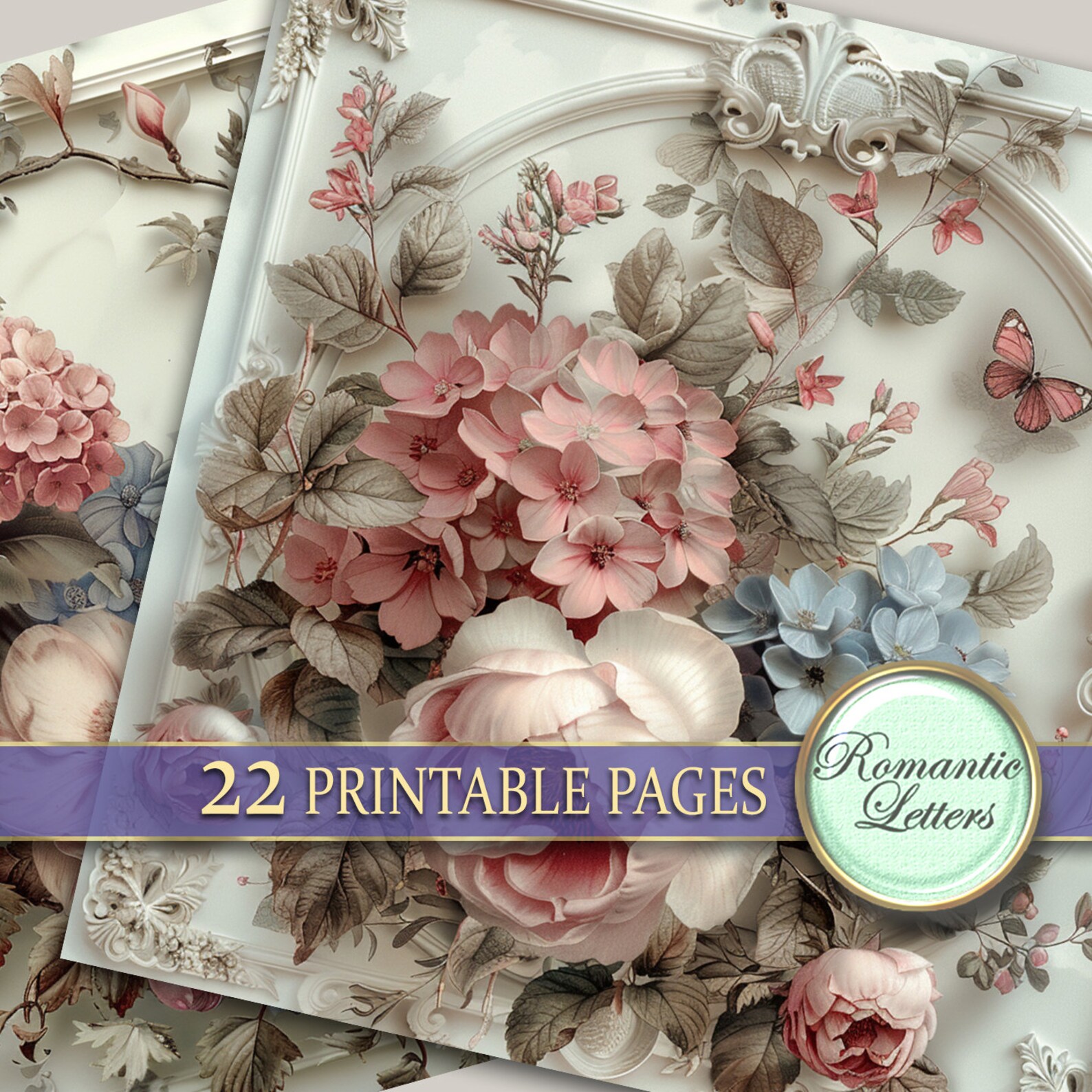 Shabby Chic Wedding Album Digital Scrapbooking Paper Pack Floral ...
