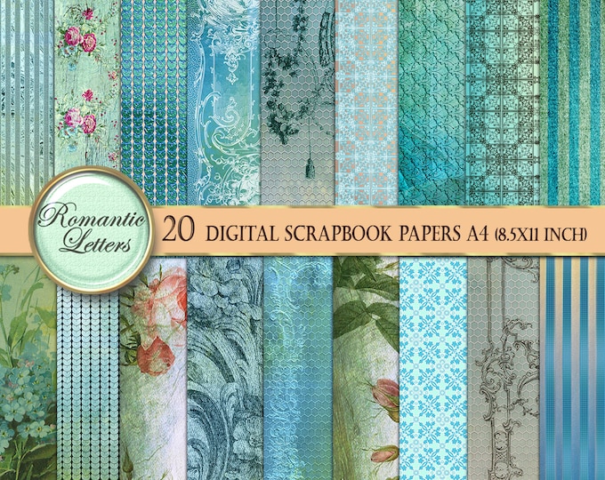 Floral Digital Scrapbook Paper Shabby Chic Vintage ROSE Flowers Digital ...