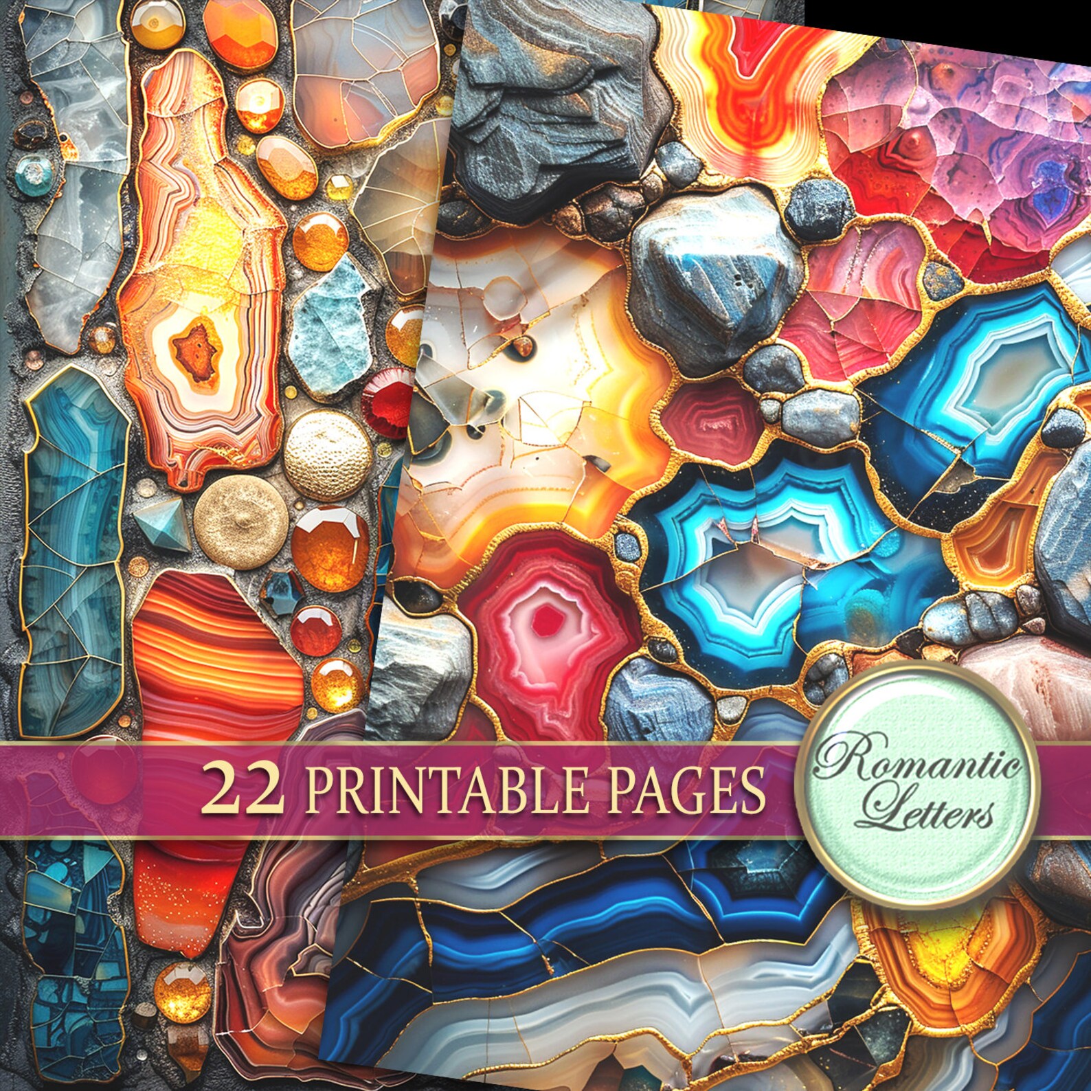 Gemstone Digital Printable Scrapbook Paper Pack Craft Paper Decoupage ...