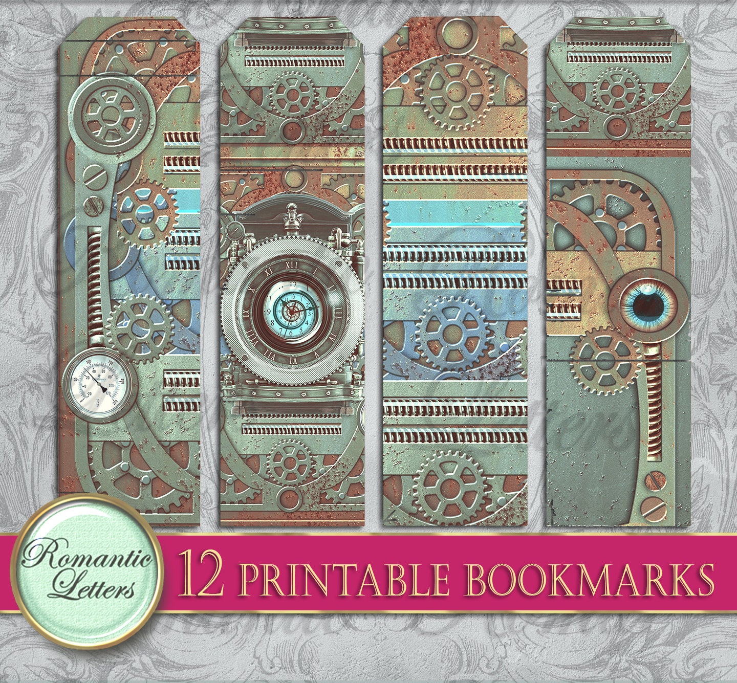 Printable Steampunk Bookmarks Set Digital Printable Gift Tags Printable ...