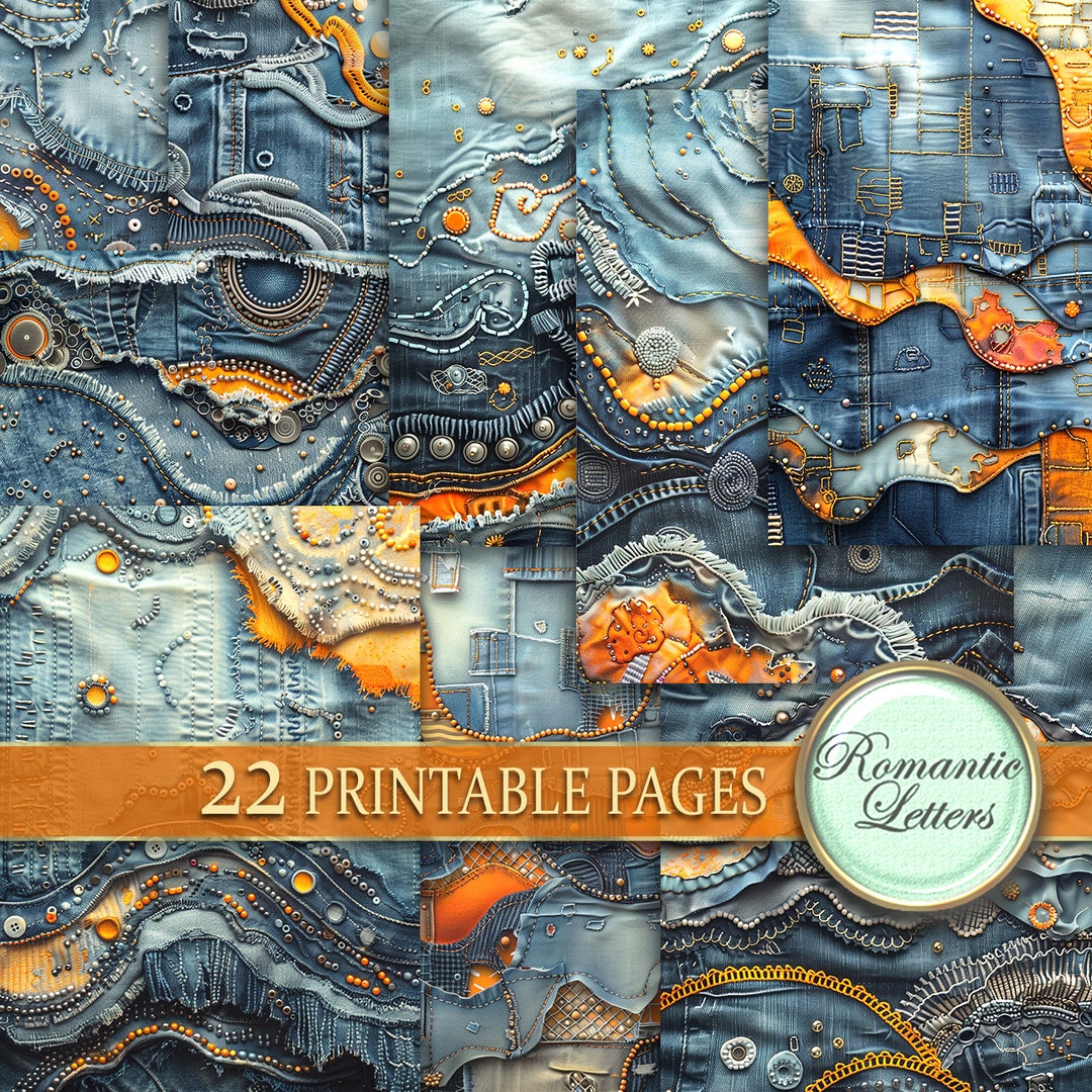 Digital Printable Scrapbook Paper Pack Junk Journal Paper Denim Fabric ...