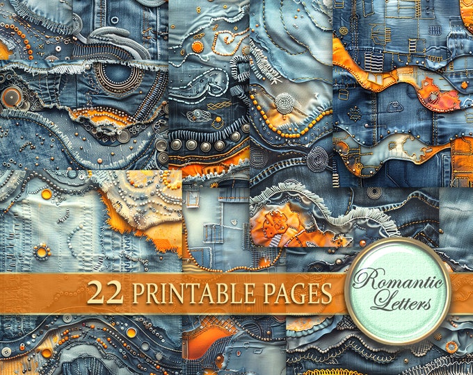 Digital Printable Scrapbook Paper Pack Junk Journal Paper Denim Fabric ...