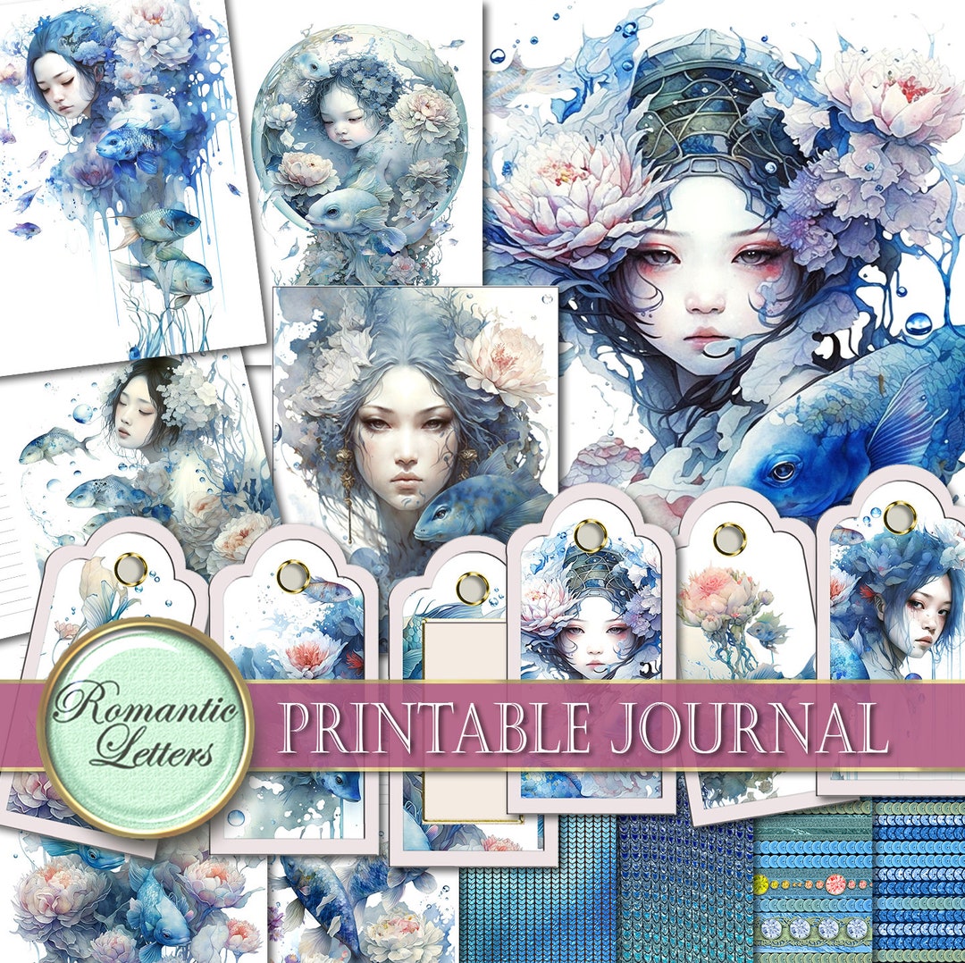 Printable Junk Journal Kit Mermaid Printable Scrapbook Paper Printable Planner Digital Junk ...